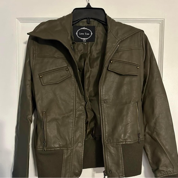 Love Tree | Jackets & Coats | Faux Leather Jacket Green Faux Leather ...
